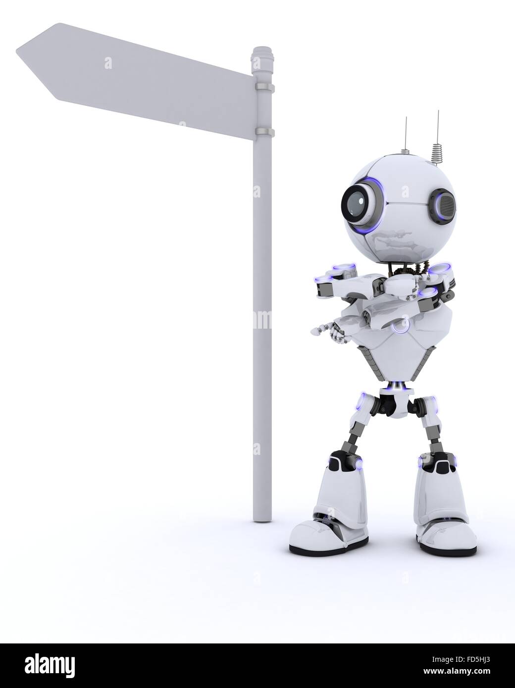 3D Render of a Robot with road sign Stock Photo - Alamy