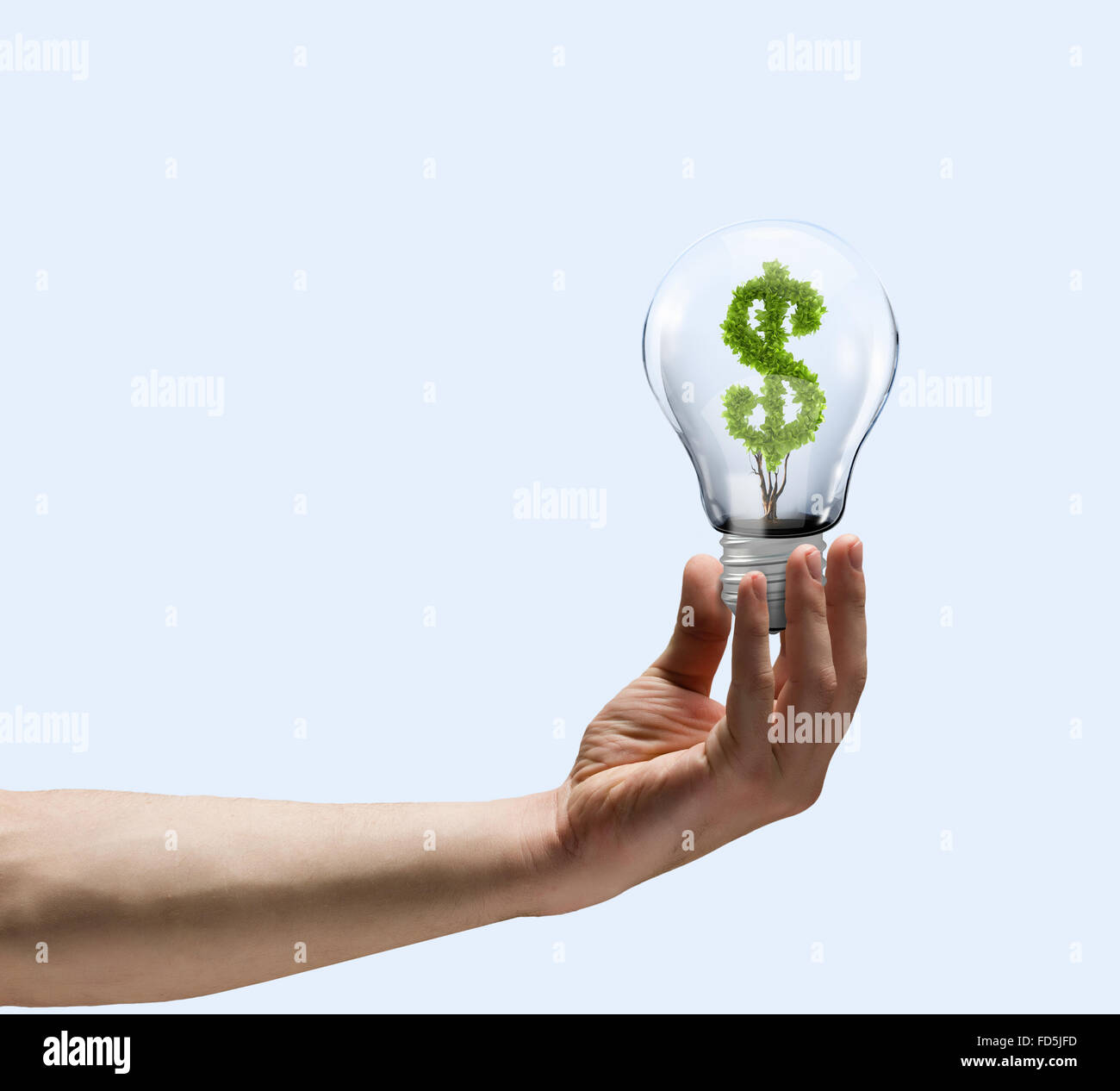 Human hand holding bulb with money tree inside. Wealth concept Stock ...