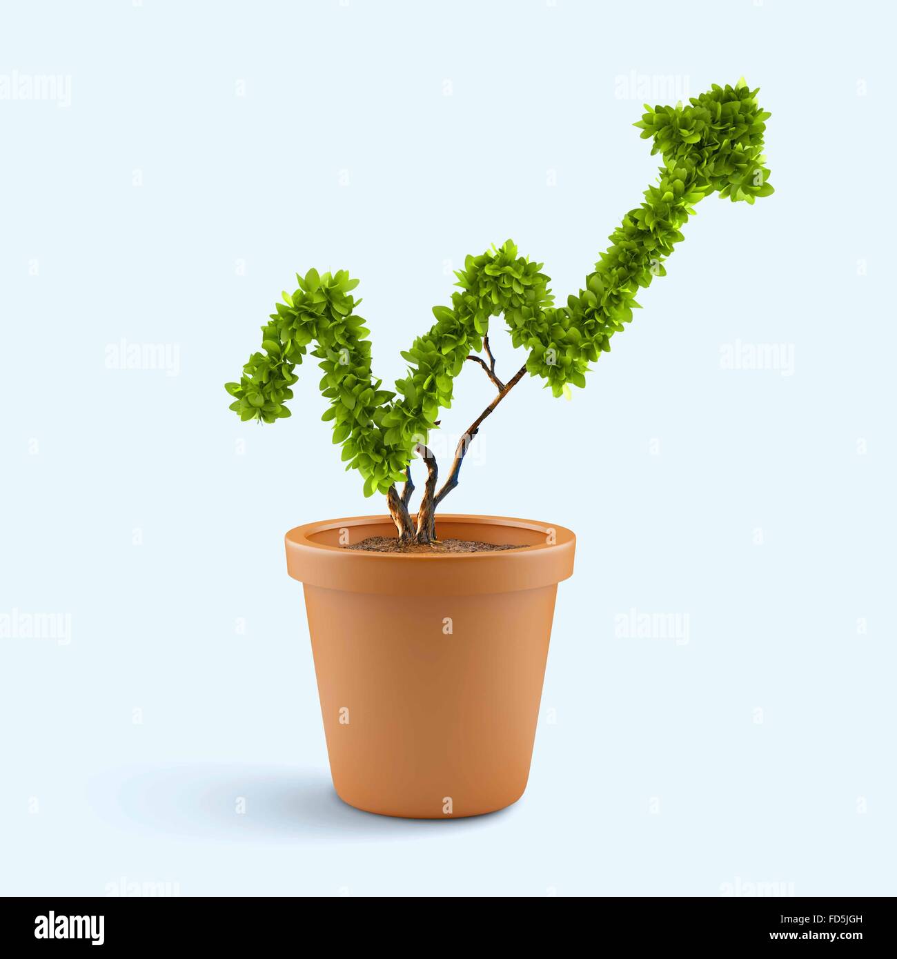 Plant in pot shaped like graph. Wealth concept Stock Photo - Alamy