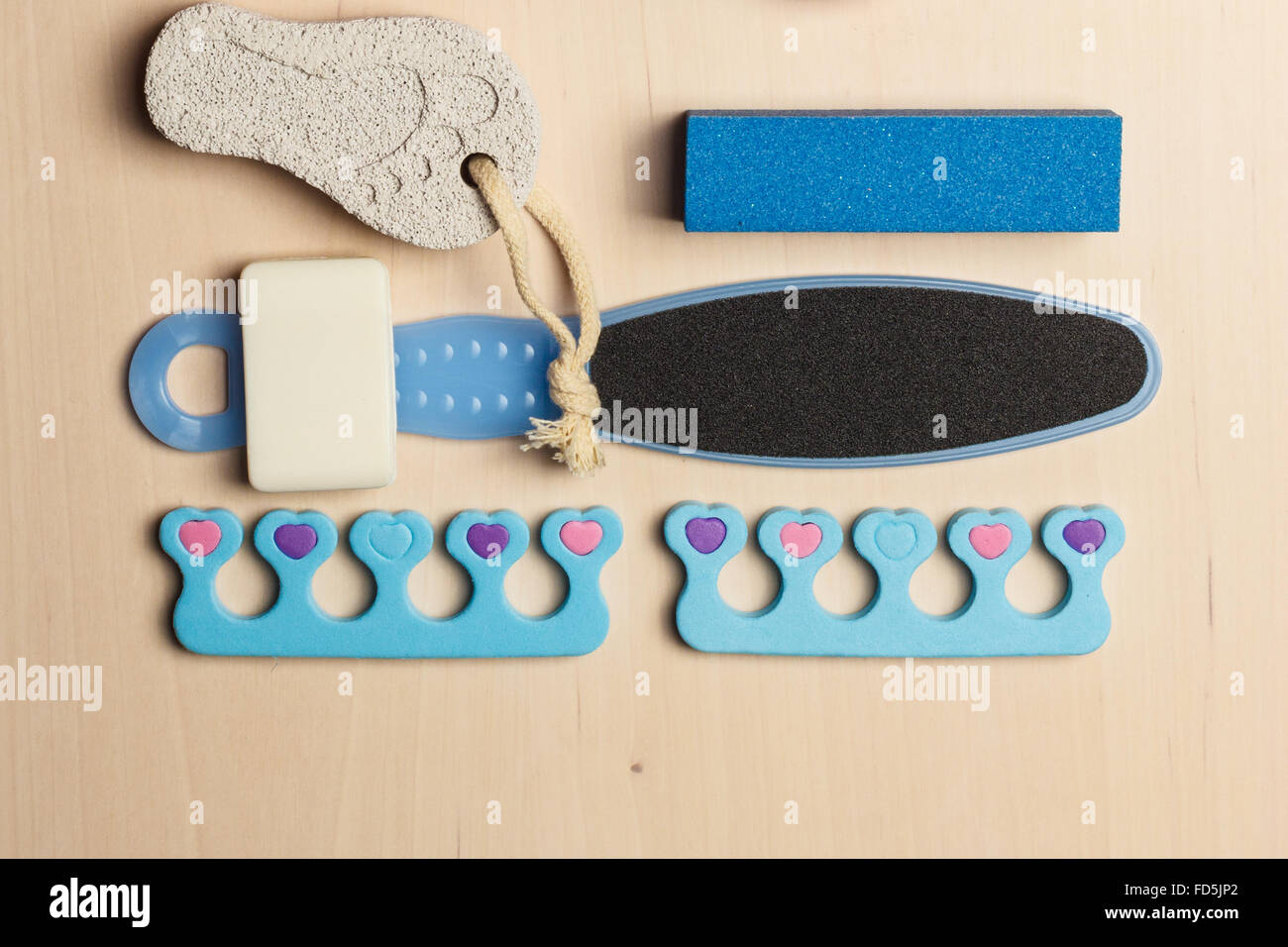 Foot care. Pedicure accessories set tools top view Stock Photo - Alamy