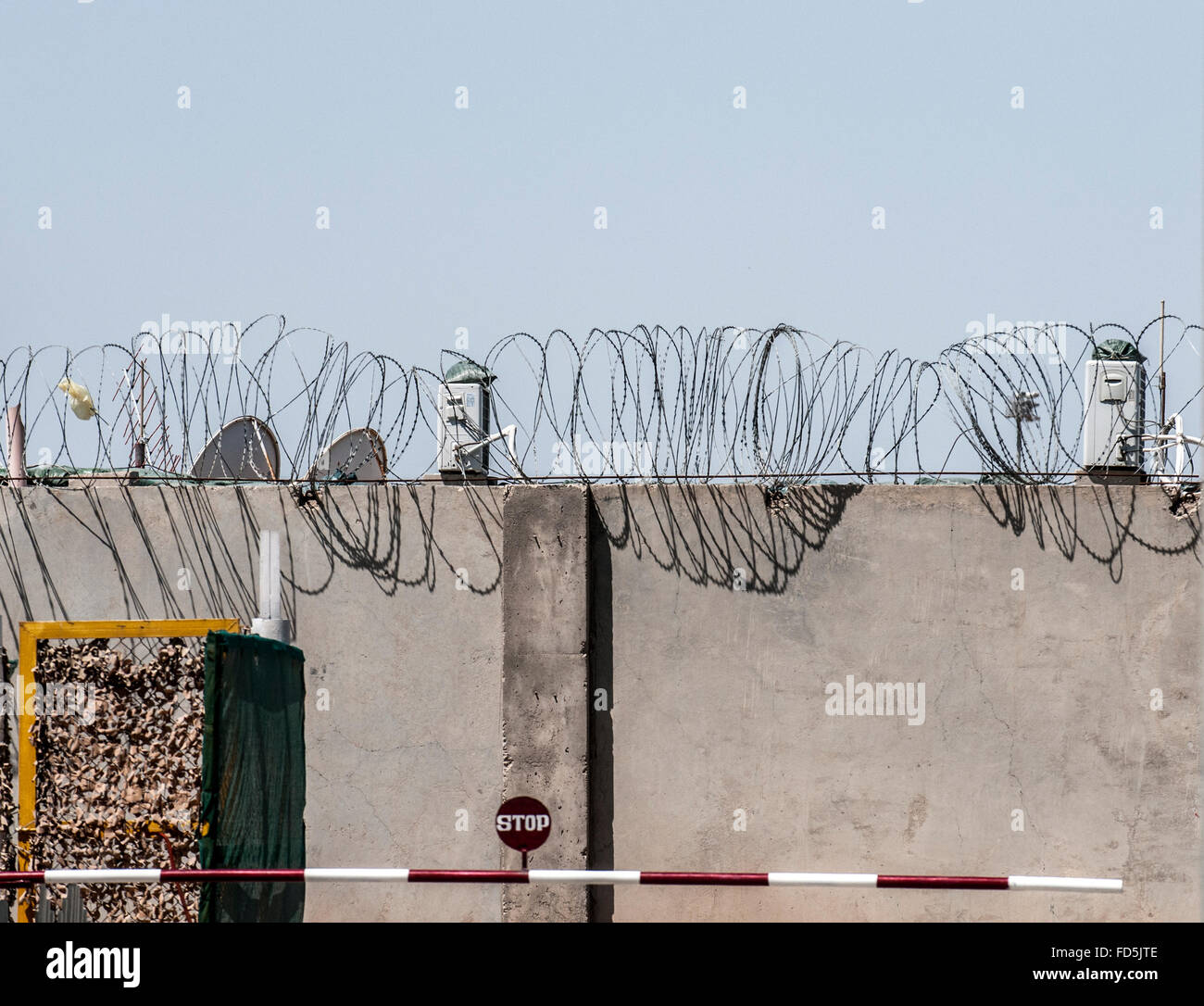 Wall with sensors and razor wire in the Coalition Operating Base (COB ...