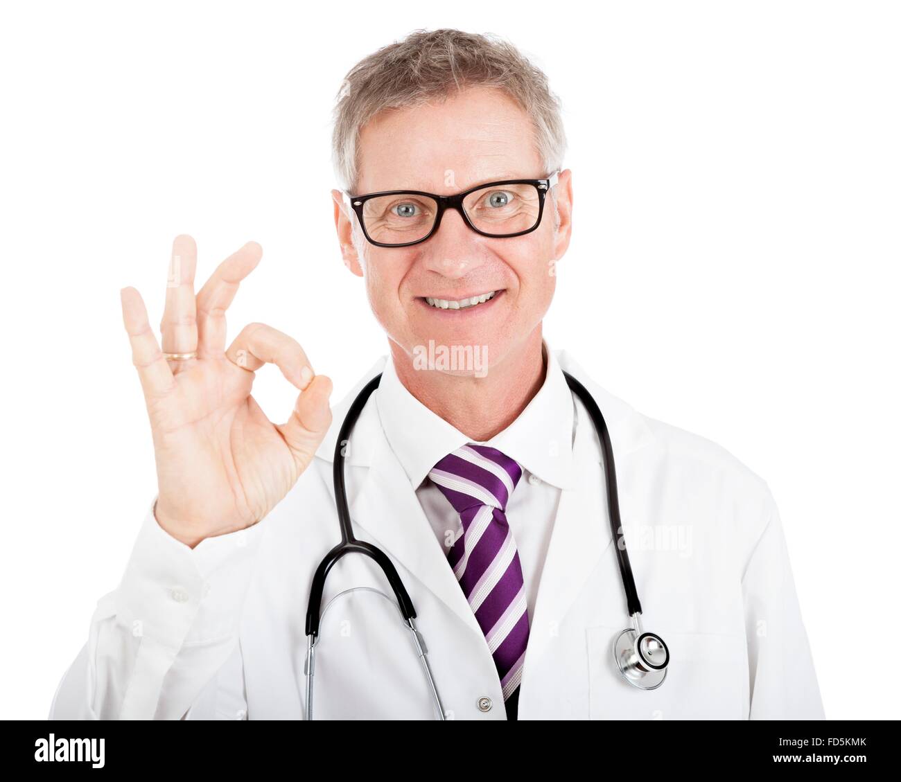 Smiling happy doctor giving a perfect gesture with his fingers ...