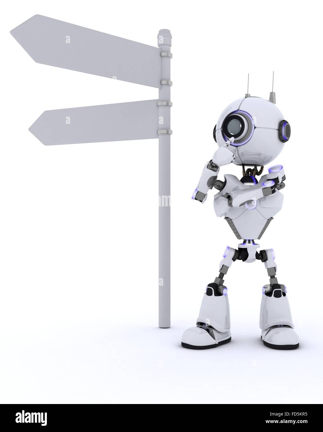3D Render of a Robot with road sign Stock Photo - Alamy