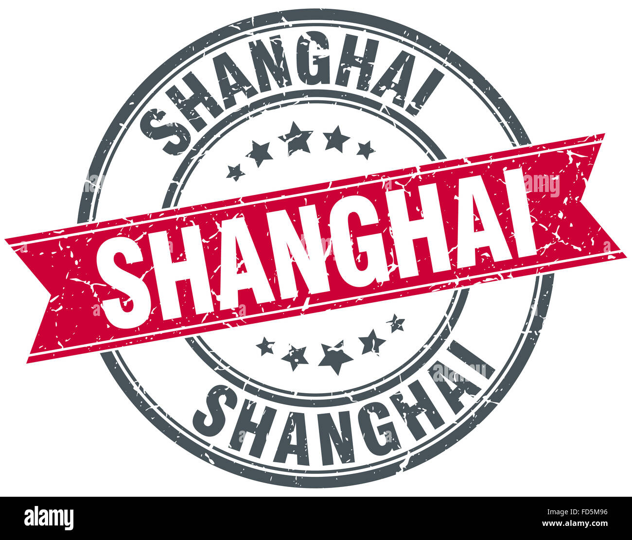 Shanghai red round grunge vintage ribbon stamp Stock Photo - Alamy
