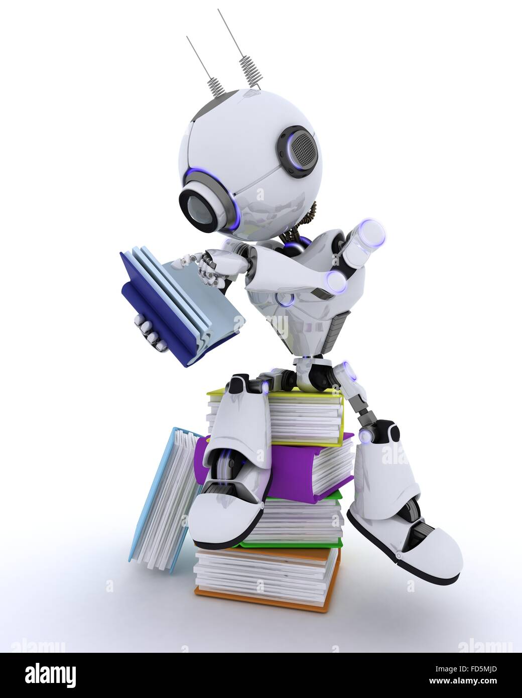 3D Render of an Robot with stack of books Stock Photo - Alamy