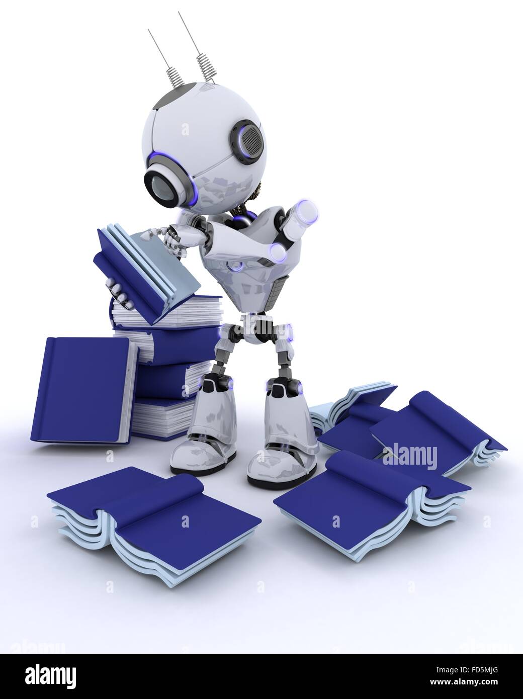 3D Render of an Robot with stack of books Stock Photo - Alamy