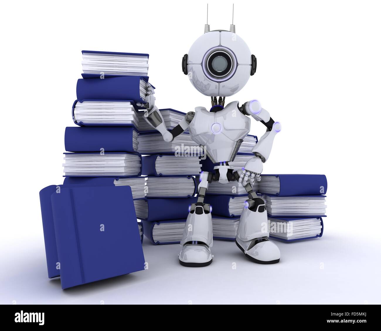 3D Render of an Robot with stack of books Stock Photo - Alamy