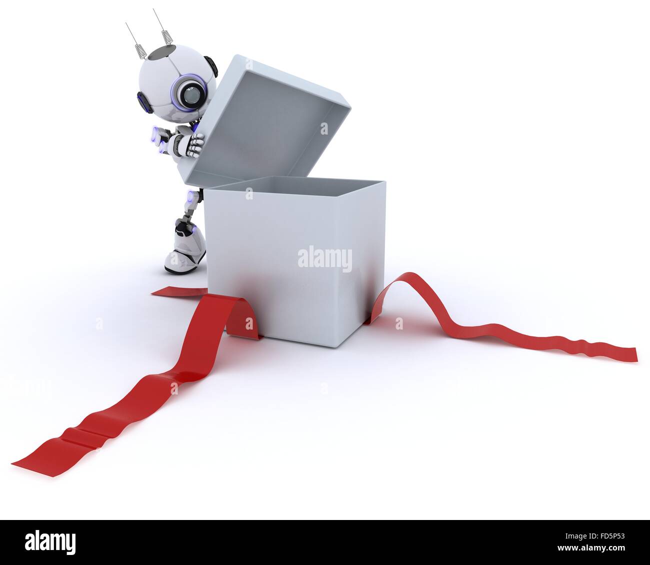 3D Render of a Robot opening gift Stock Photo - Alamy