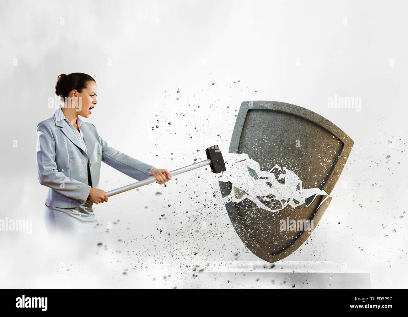 Shield hammer symbol hi-res stock photography and images - Alamy