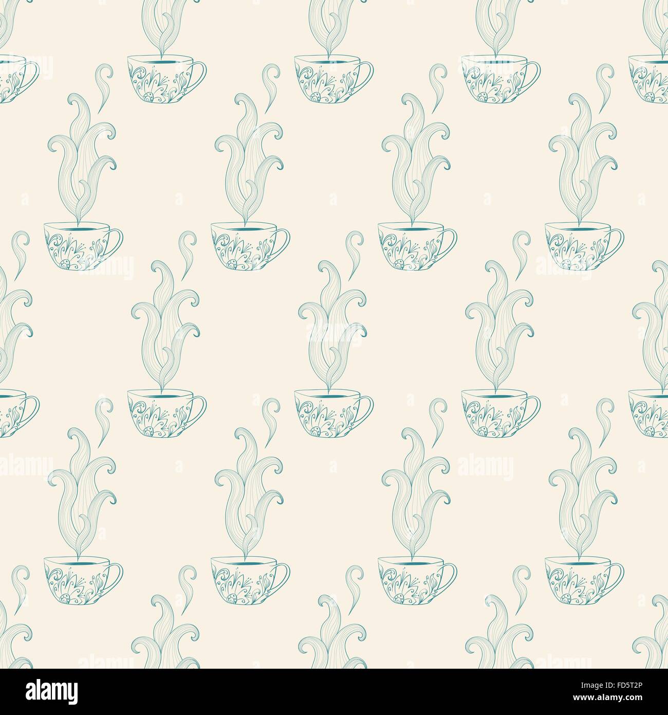 Seamless pattern with hand drawn tea cup with floral pattern. Vector ...