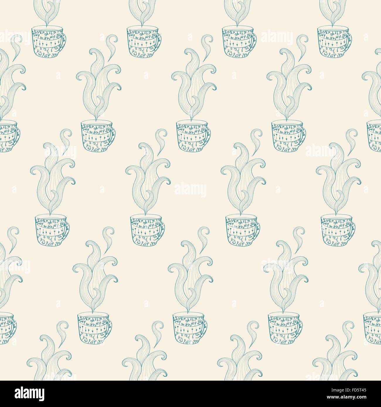Seamless pattern with hand drawn tea cup with floral pattern. Vector ...