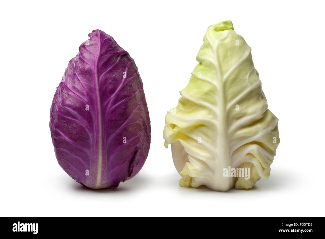 Purple and green pointed mini cabbage on white background Stock Photo ...