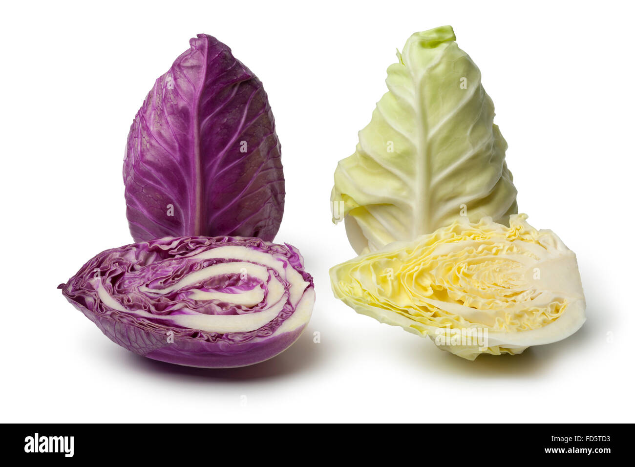 Purple and green pointed mini cabbage on white background Stock Photo ...