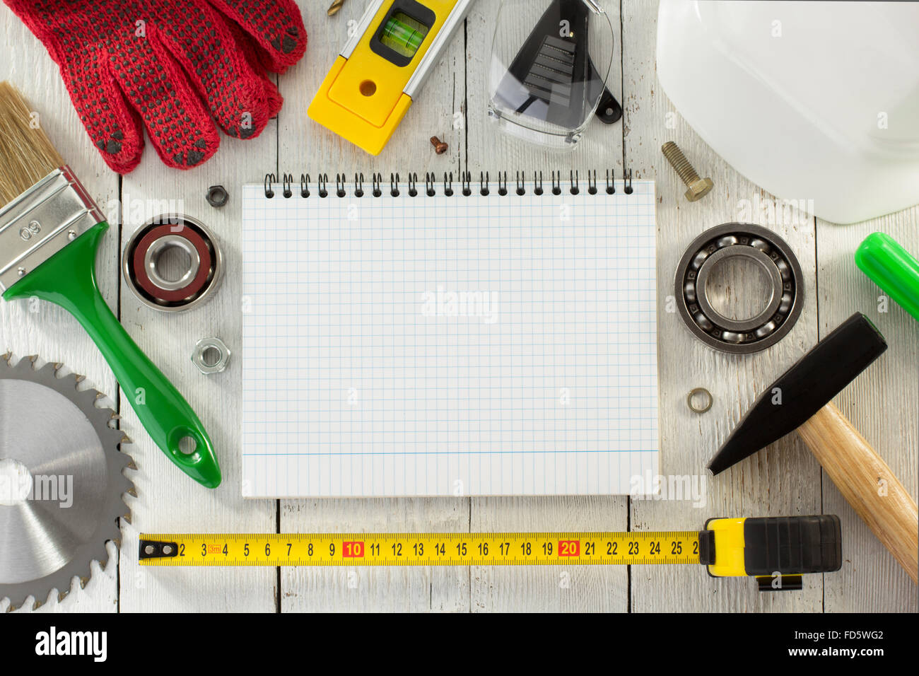 set of tools and instruments on wooden background Stock Photo - Alamy