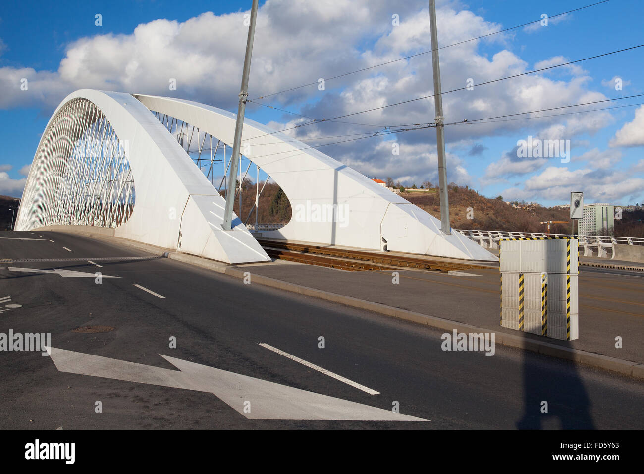 Prague - Czech Republic,January 14,2016: Modern bridge over the Vltava ...
