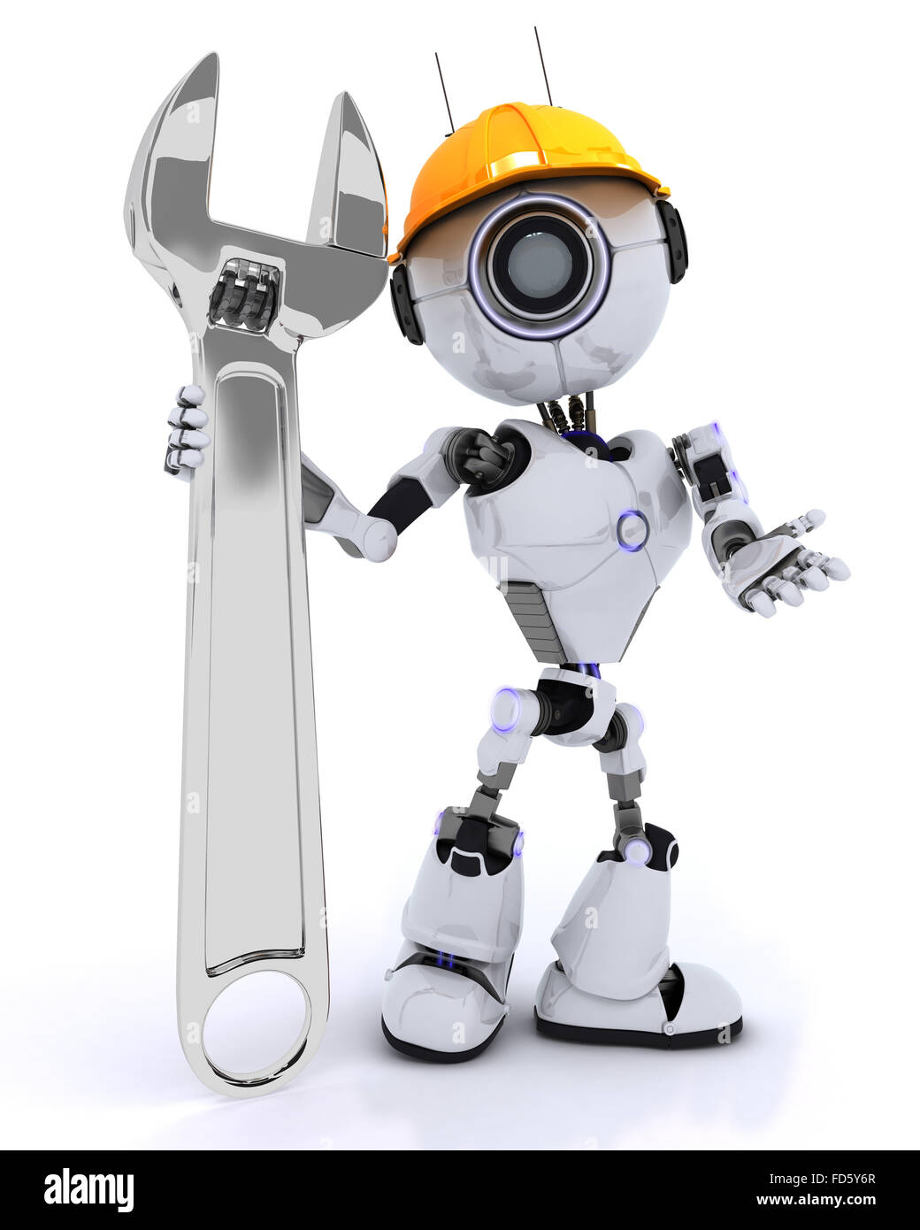 3D Render of a Robot Builder with a wrench Stock Photo - Alamy