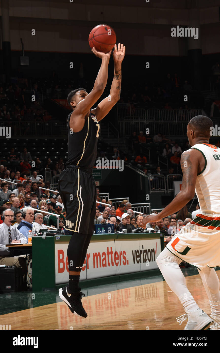 Coral Gables, Florida, USA. 25th Jan, 2016. Bryant Crawford #13 of Wake ...