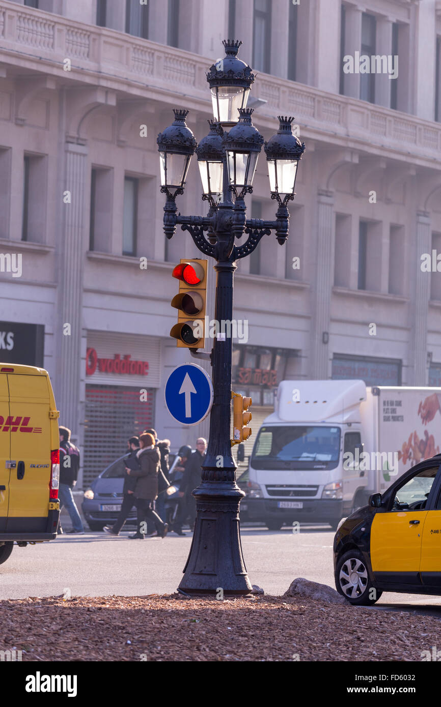 Old style wrought iron lamp post in Barcelona,Spain Stock Photo - Alamy