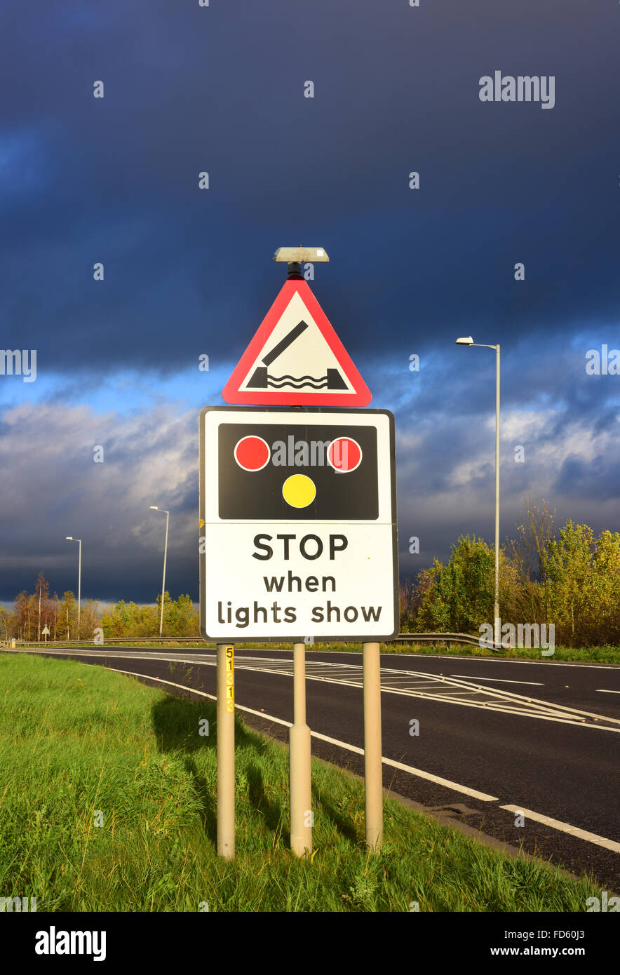 warning sign of Selby swingbridge crossing the river Ouse ahead ...