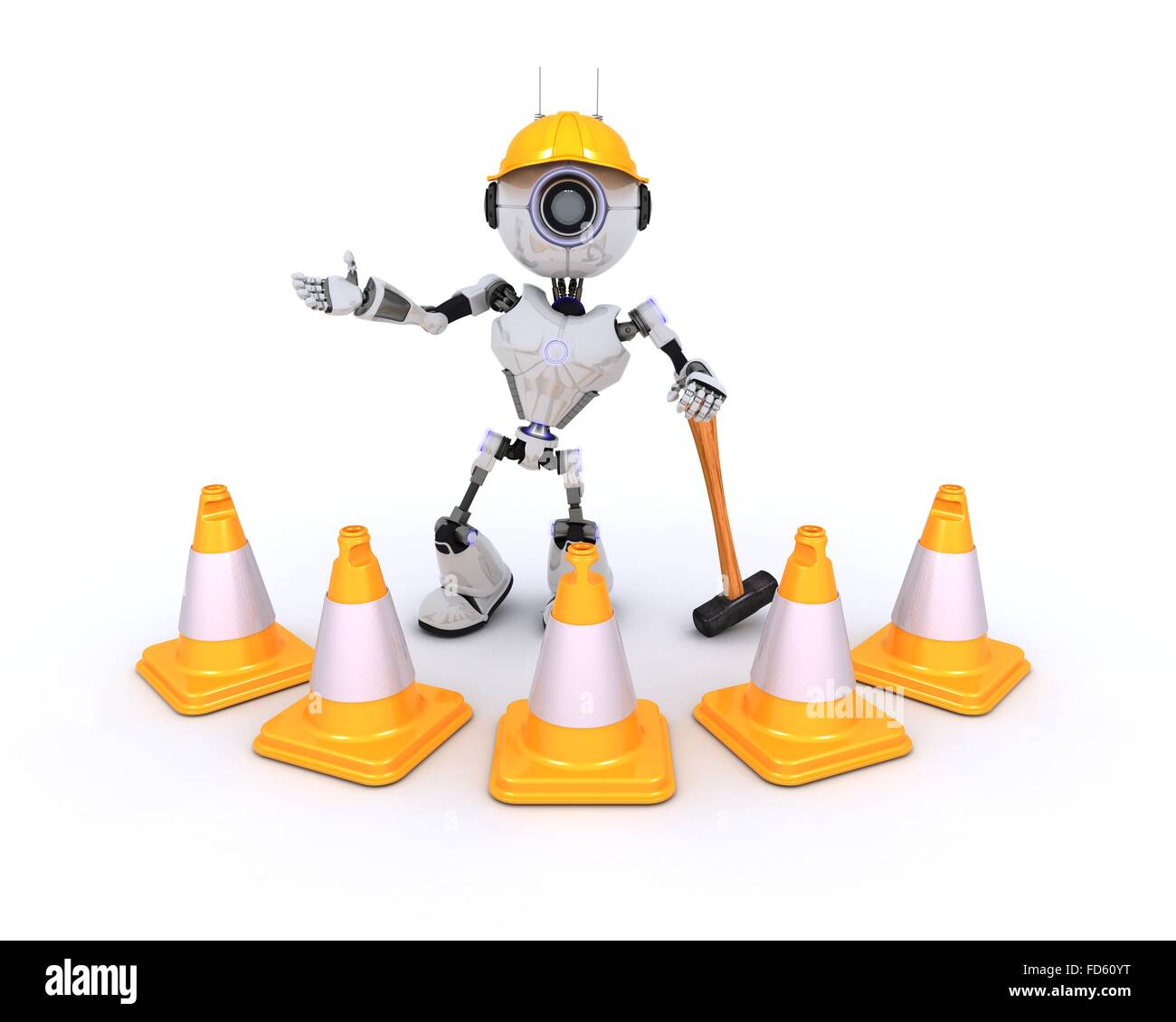 3D Render of Robot at construction site Stock Photo - Alamy