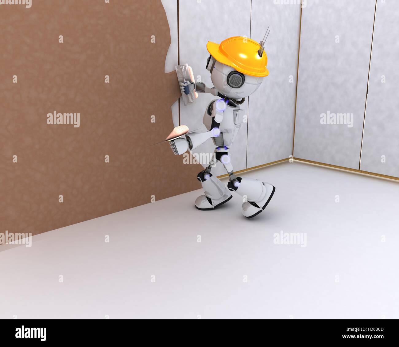 3D Render of a Robot plastering a wall Stock Photo - Alamy