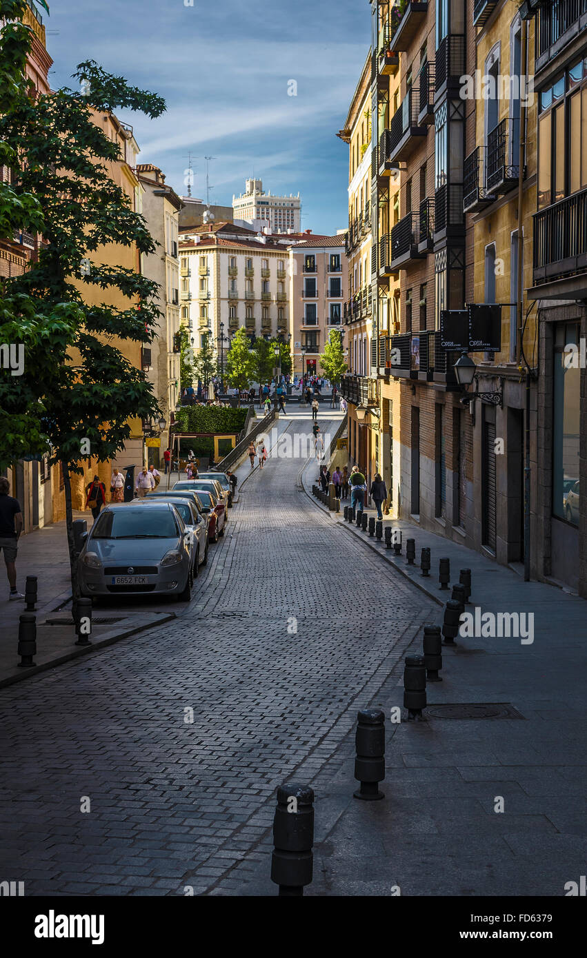 View of a central street with curve, Madrid city, Spain Stock Photo - Alamy