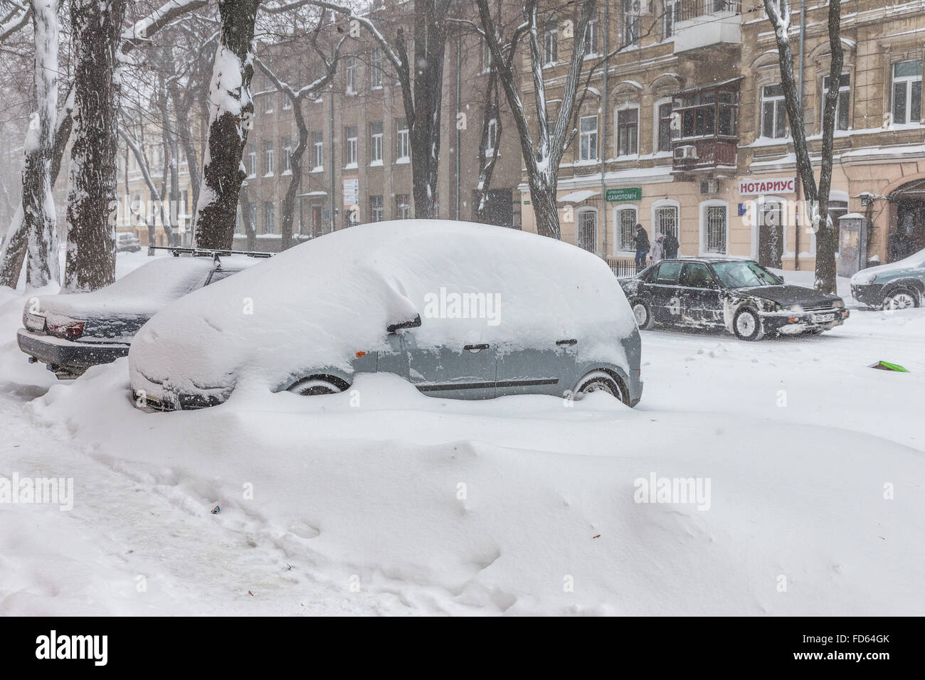 Odessa, Ukraine - January 18, 2016: A powerful cyclone, storm, heavy ...