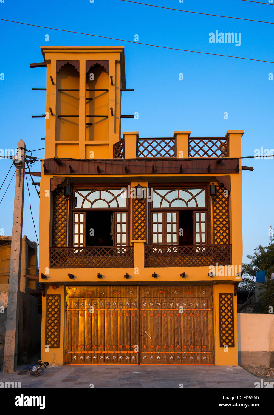 wind tower on a modern house used as a natural cooling system in ...