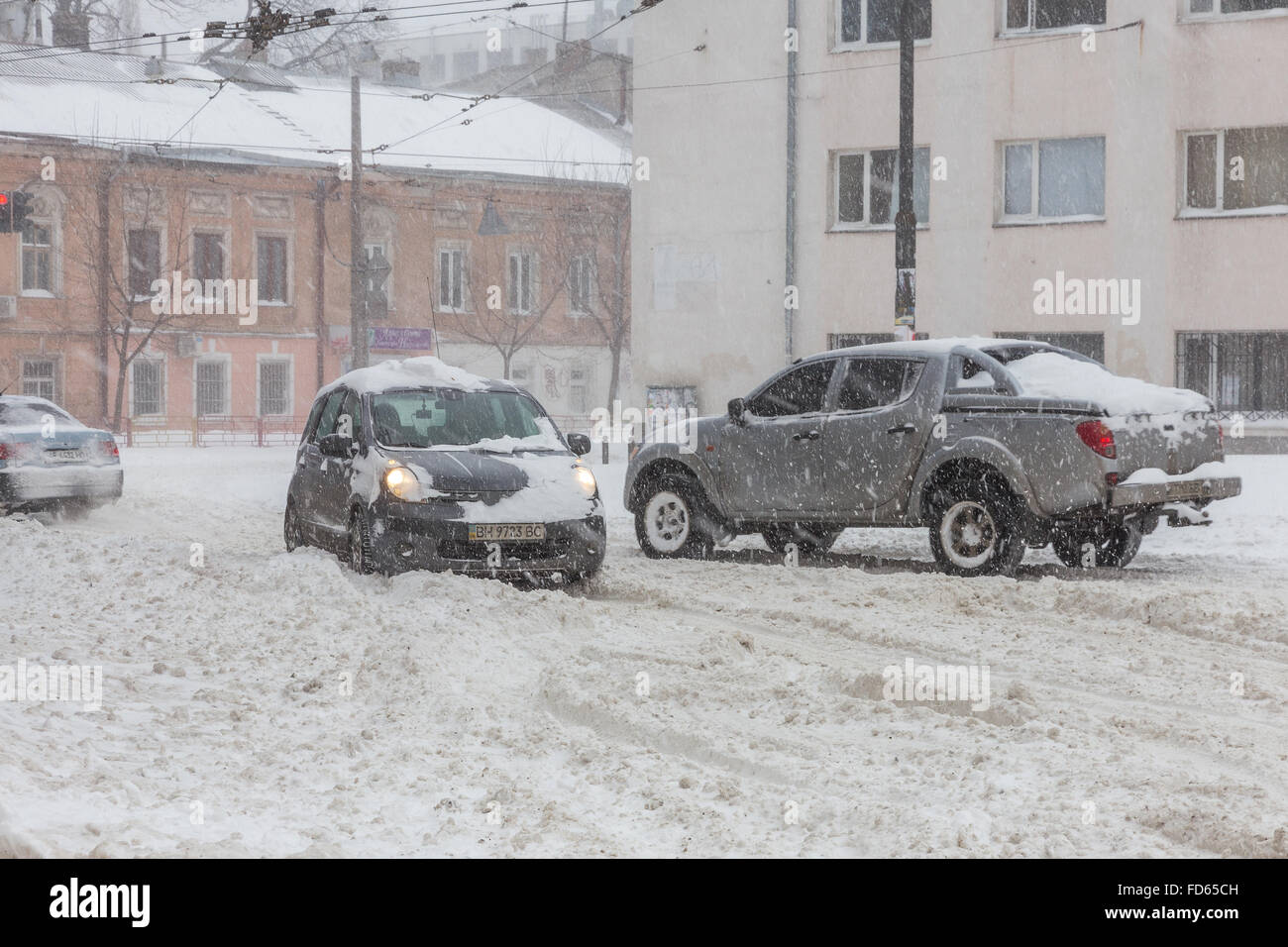 Odessa, Ukraine - January 18, 2016: A powerful cyclone, storm, heavy ...