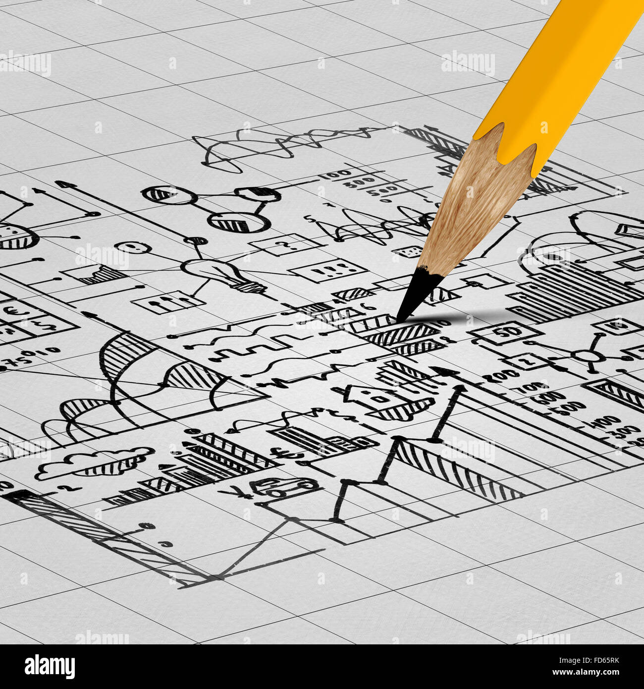 Close up image of pencil sketch with business ideas and strategy Stock ...