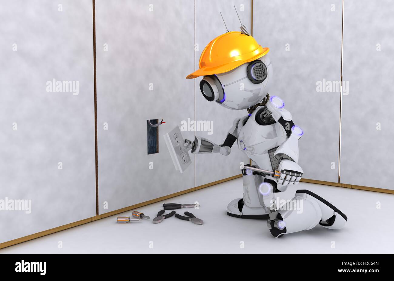 3D Render of a Robot electrician Stock Photo - Alamy