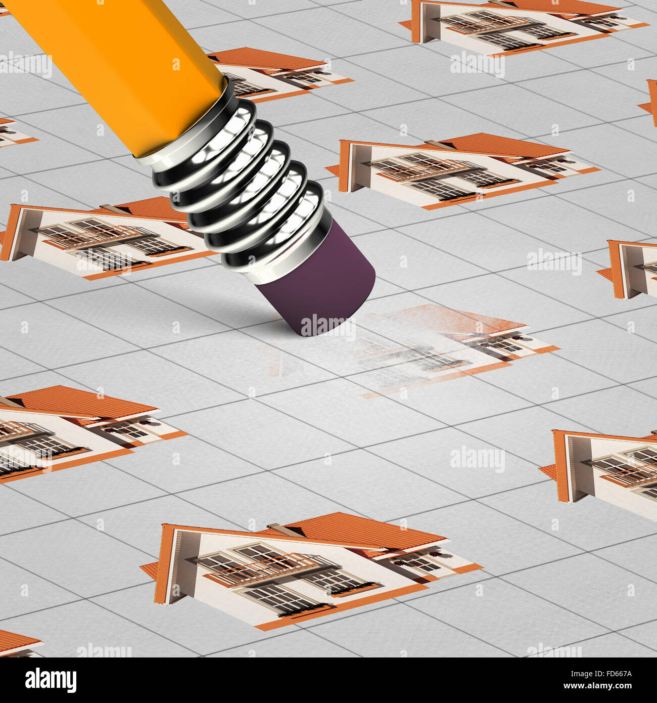 Image of pencil erasing drawing of house Stock Photo - Alamy