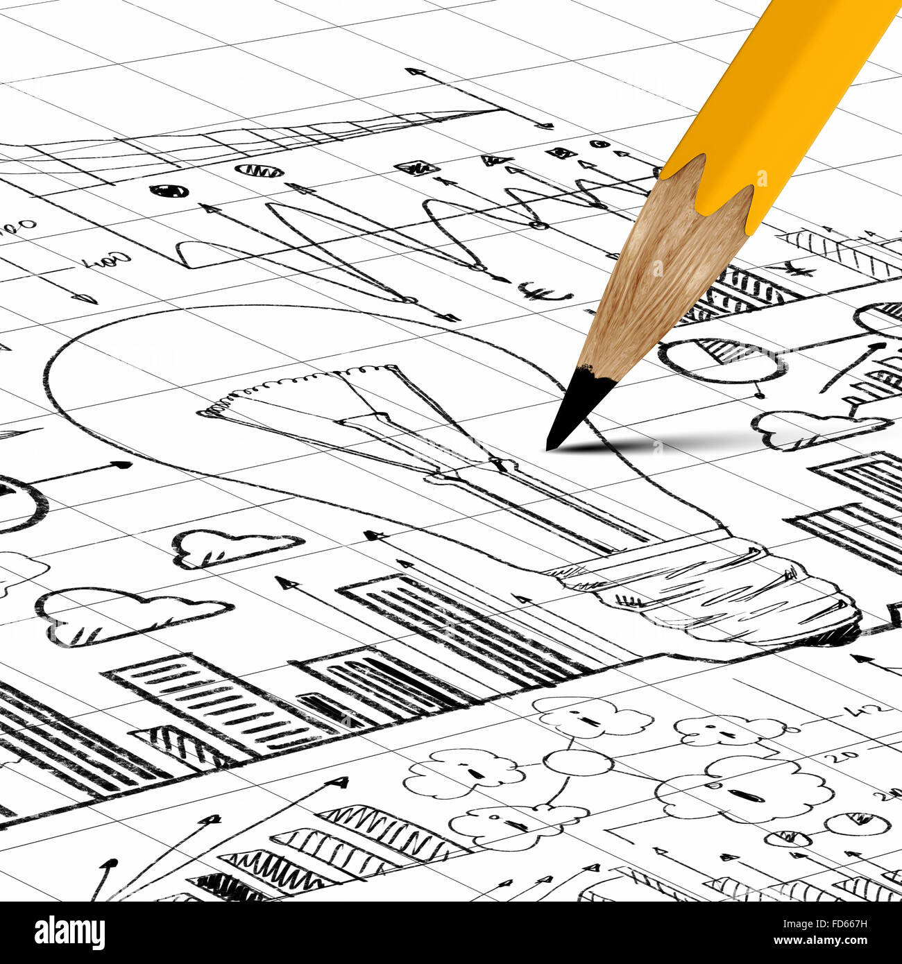 Close up image of pencil sketch with business ideas and strategy Stock ...