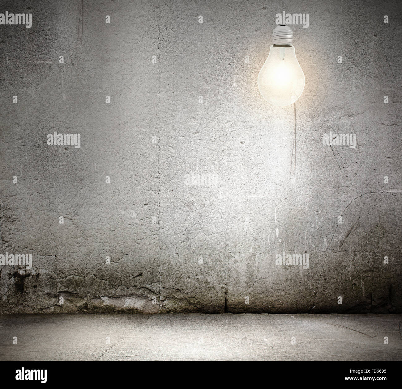 Background image with light bulb in empty room Stock Photo - Alamy