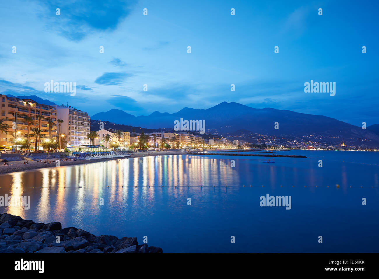French Riviera coast illuminated in a summer evening, Cap Martin Stock ...