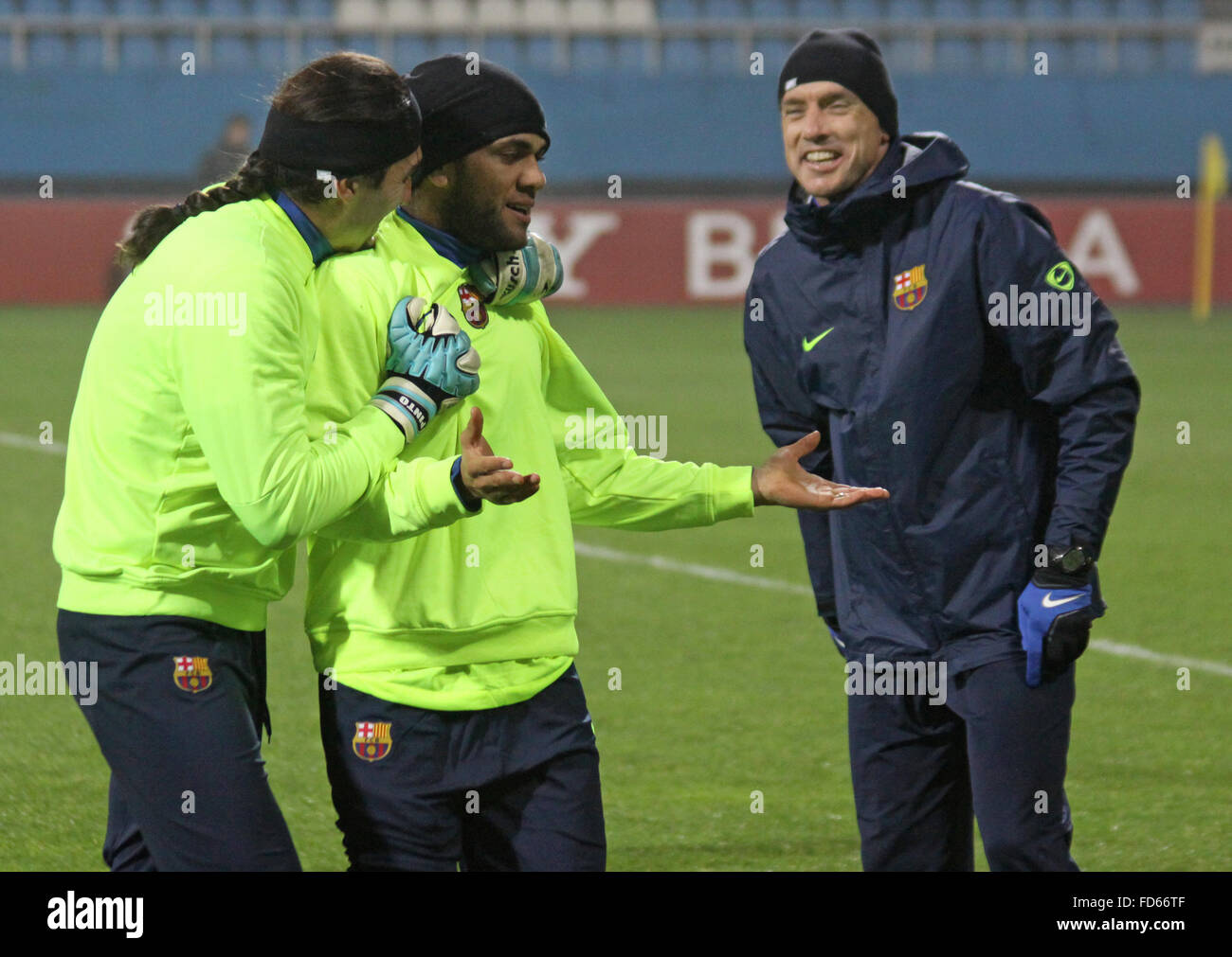 FC Barcelona players having fun during training session before UEFA ...
