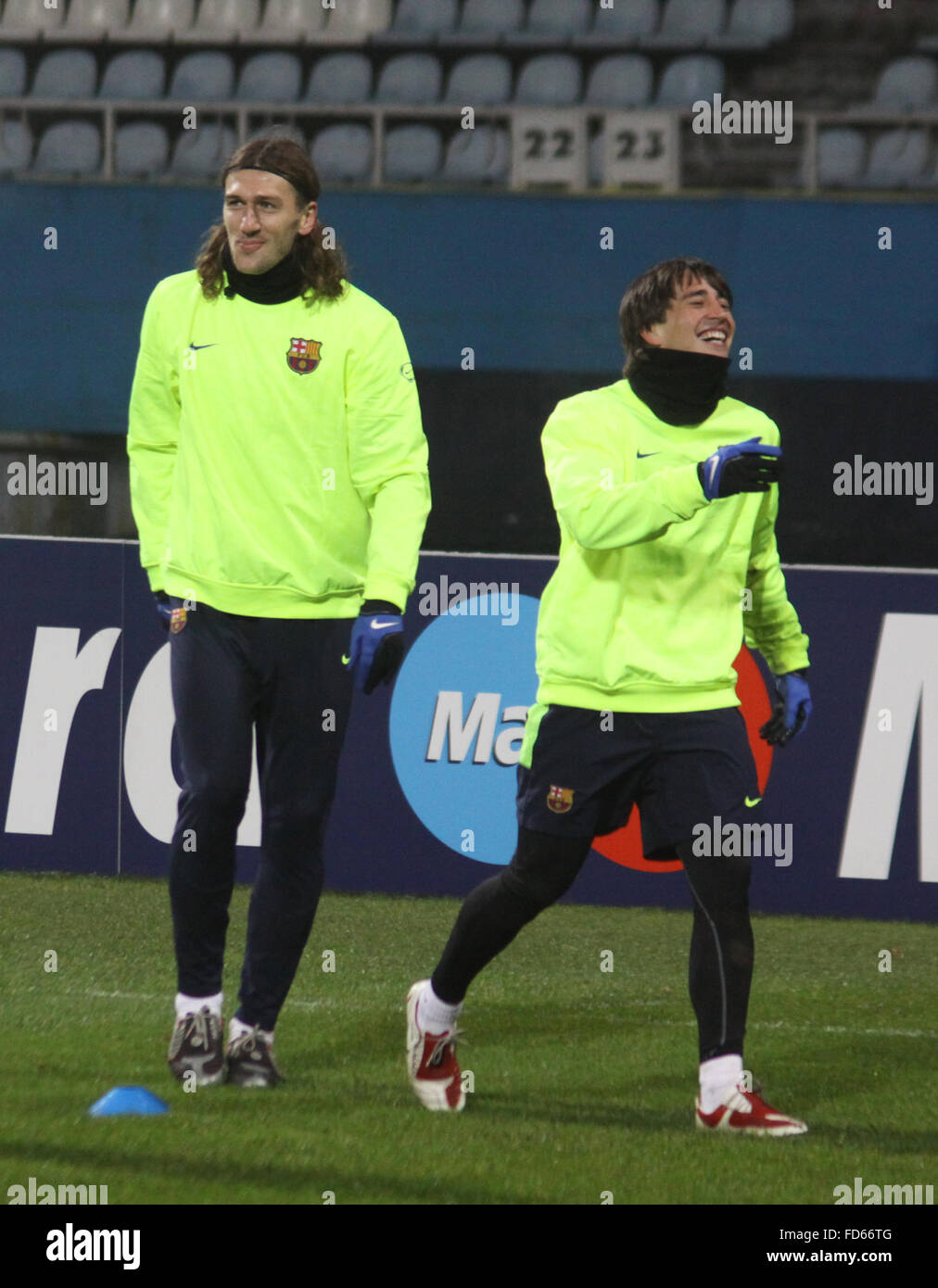 FC Barcelona players having fun during training session before UEFA ...