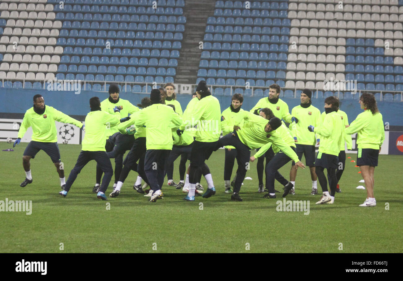 FC Barcelona players having fun during training session before UEFA ...