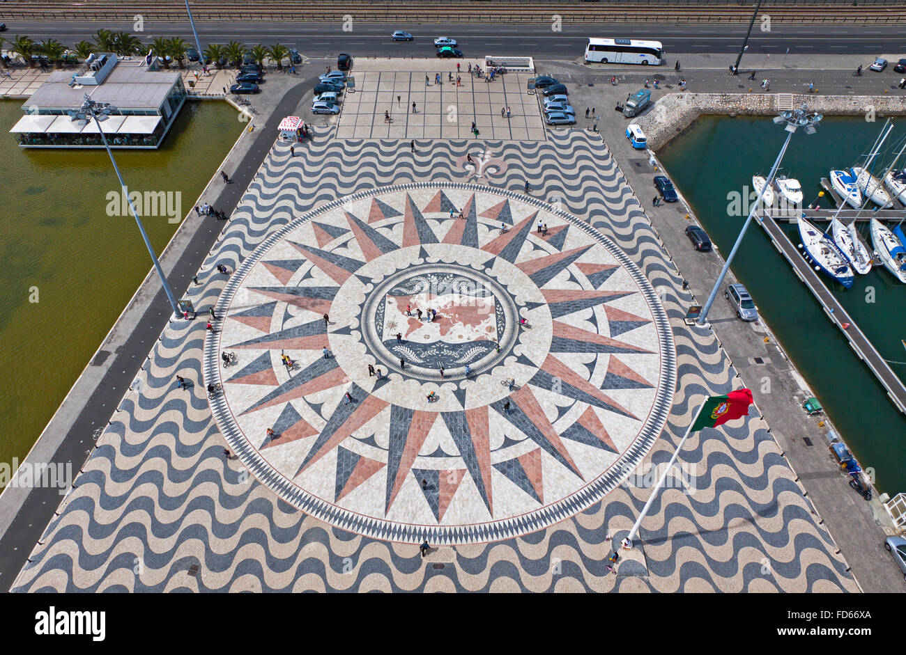 Mosaic map of the Portuguese discoveries and Wind-rose in grey, pink ...