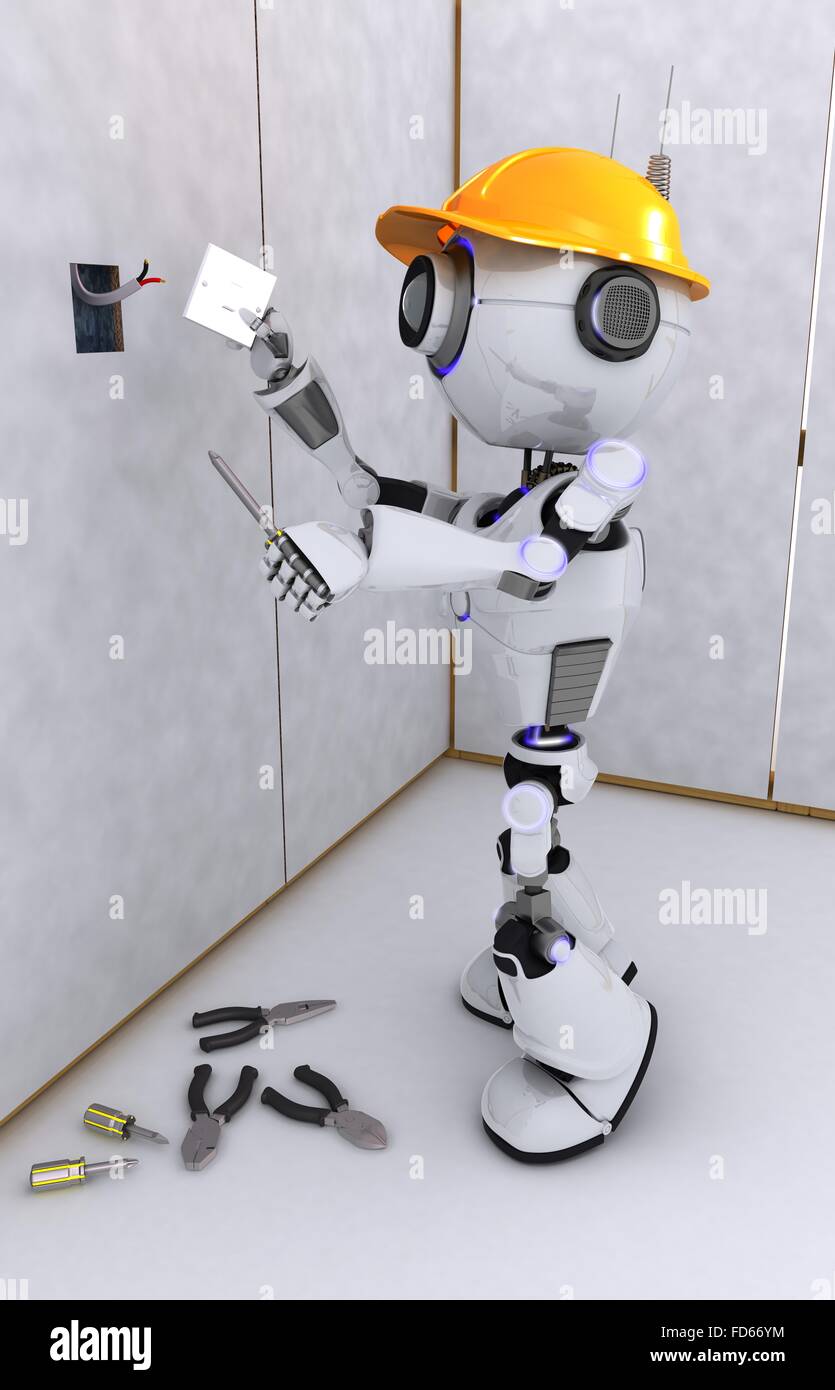 3D Render of a Robot electrical contractor Stock Photo - Alamy
