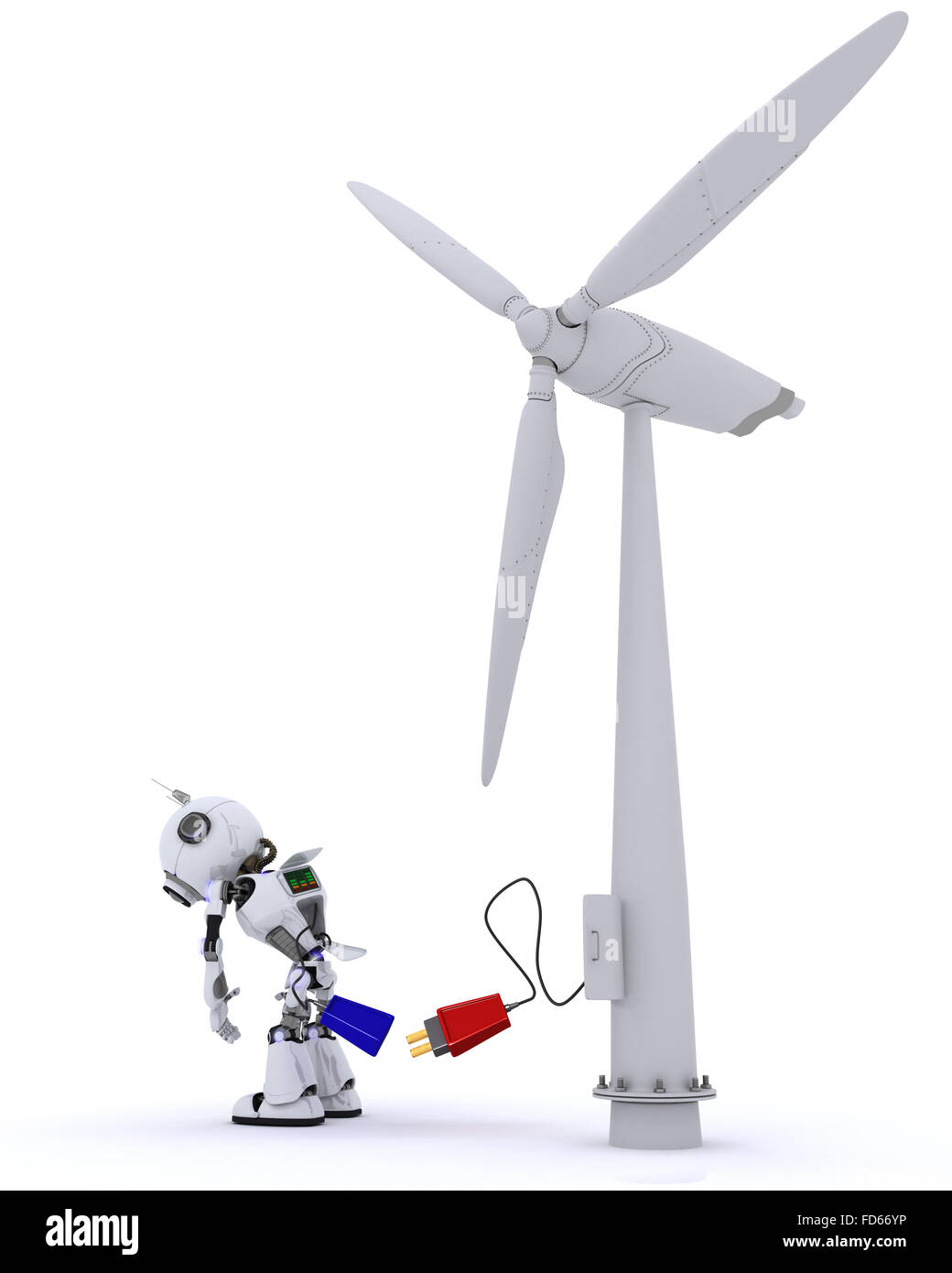 3D Render of a Robot with wind turbine Stock Photo - Alamy