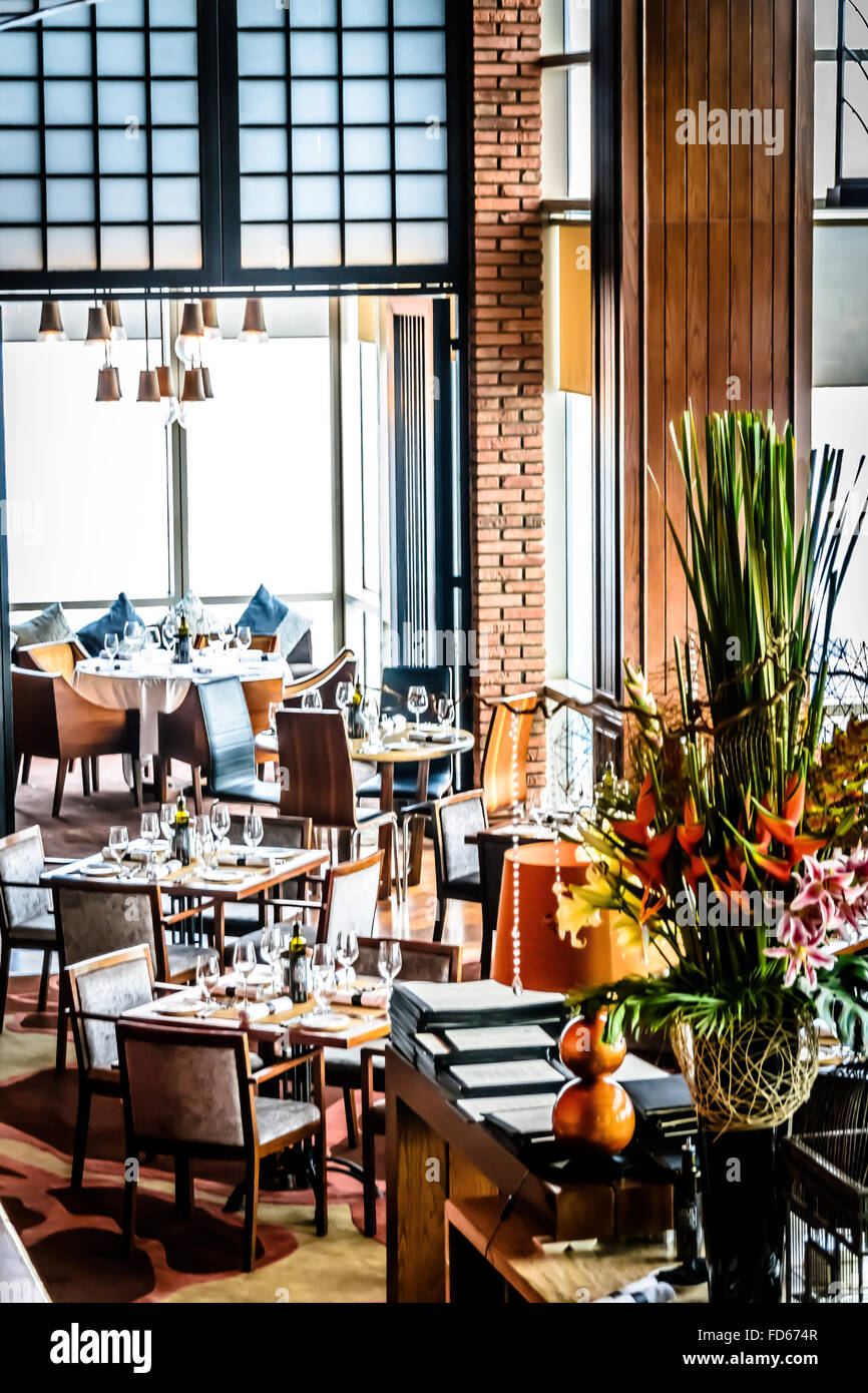 modern contemporary High class fine dining restaurant interior Stock ...