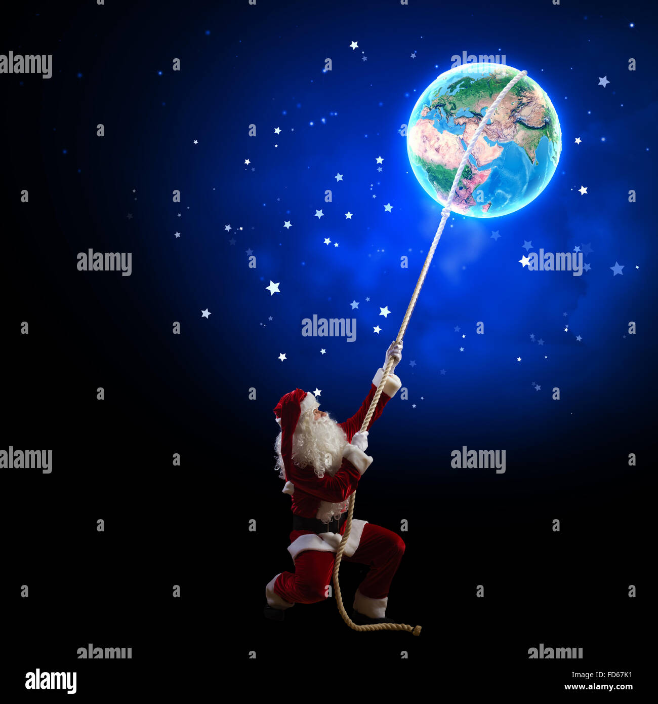 Image of Santa Claus in red costume with Earth planet Stock Photo - Alamy