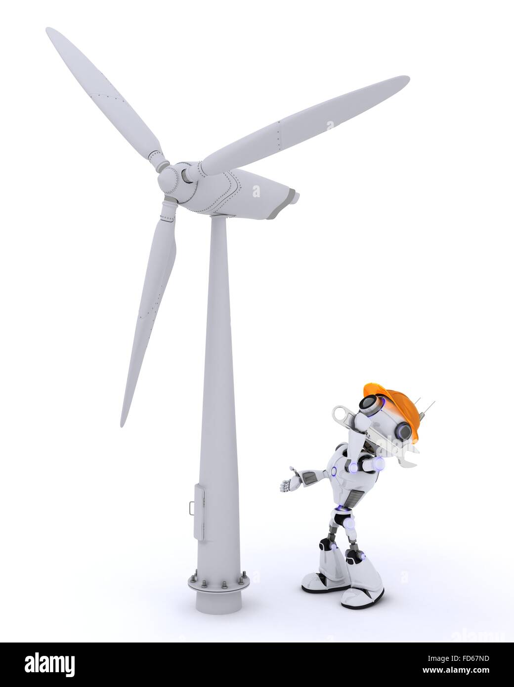 3D Render of a Robot with wind turbine Stock Photo - Alamy