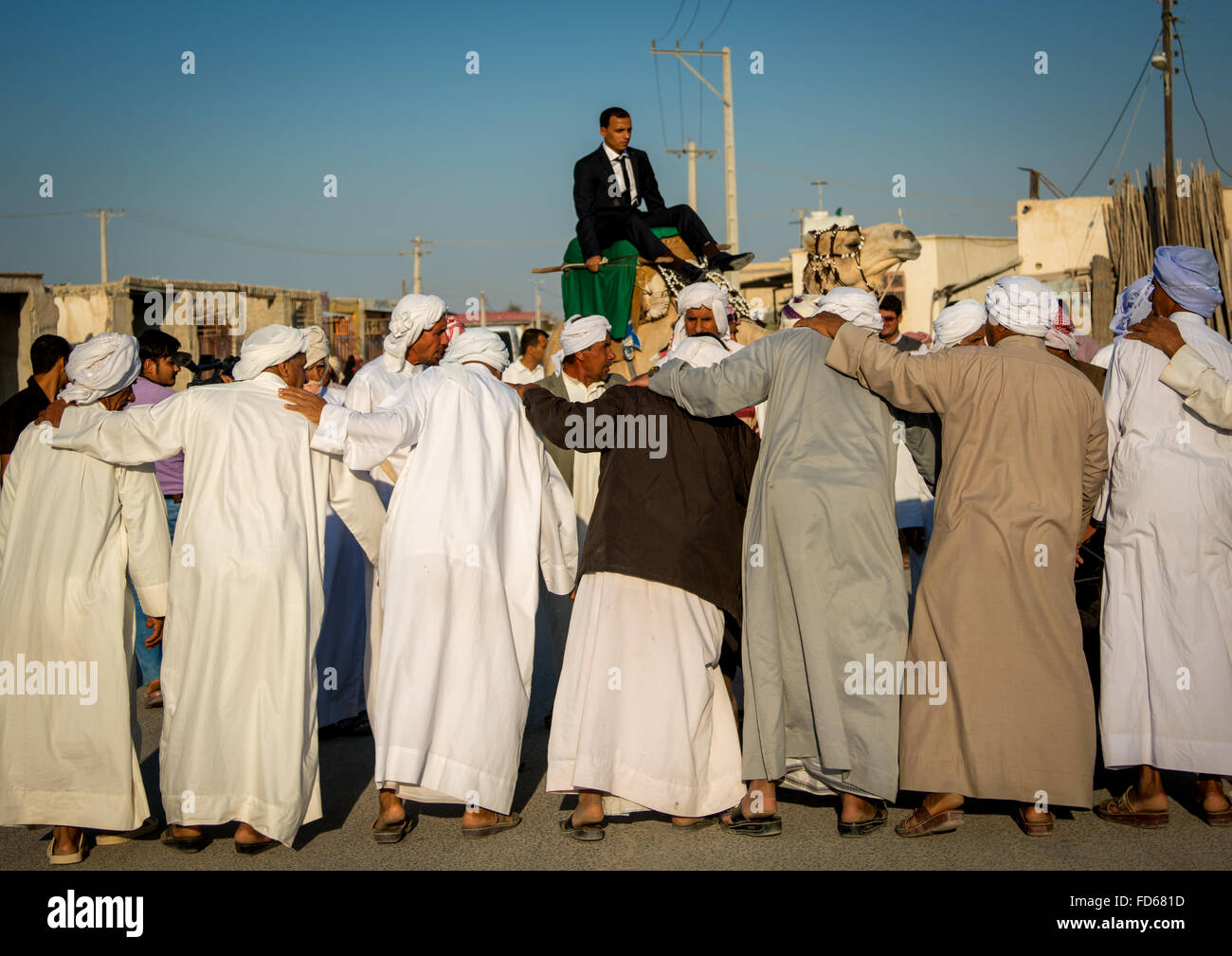 groom riding a camel during his wedding ceremony, Qeshm Island, Salakh ...