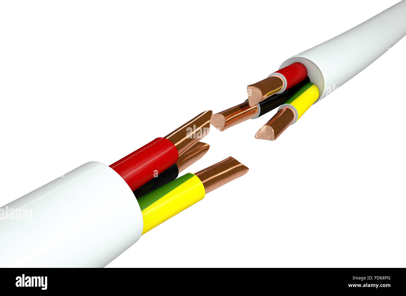 Two opposing regular three core insulated electrical cable with the ...