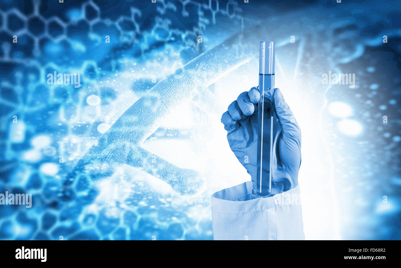 Close up image of human hand holding test tube. Science concept Stock ...