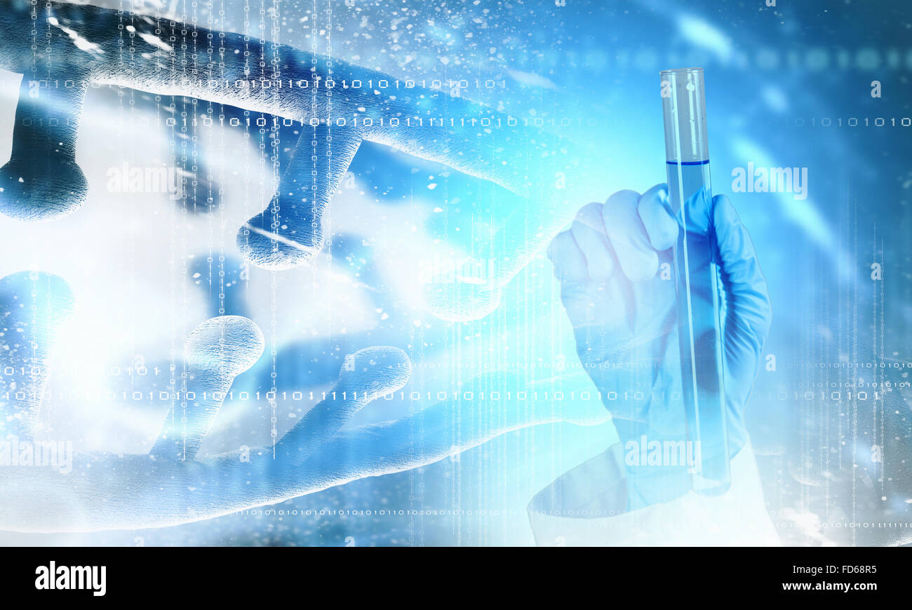 Close up image of human hand holding test tube. Science concept Stock ...