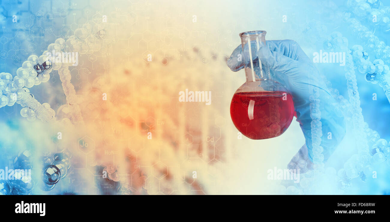Close up image of human hand holding test tube. Science concept Stock ...