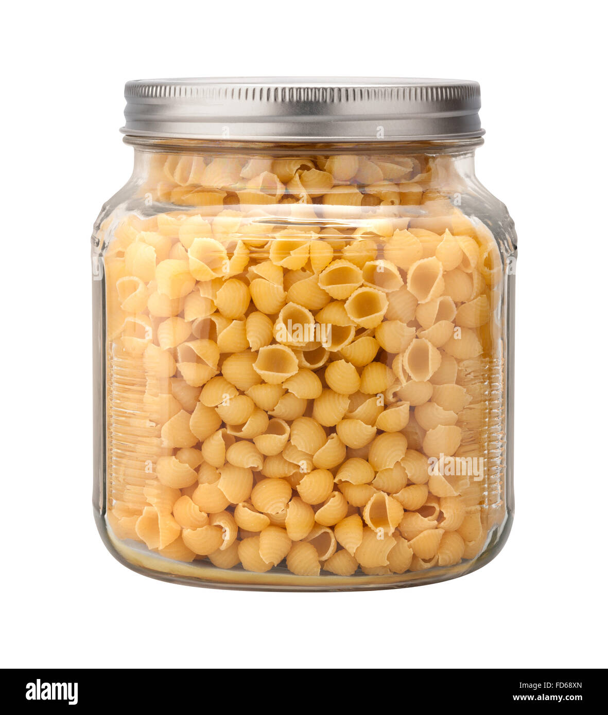 Shell Macaroni Pasta in a Glass Jar. The image is a cut out, isolated ...